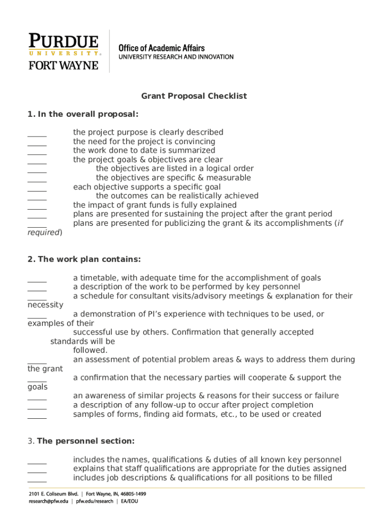 Grant Proposal Review Checklist Doc Template | pdfFiller
