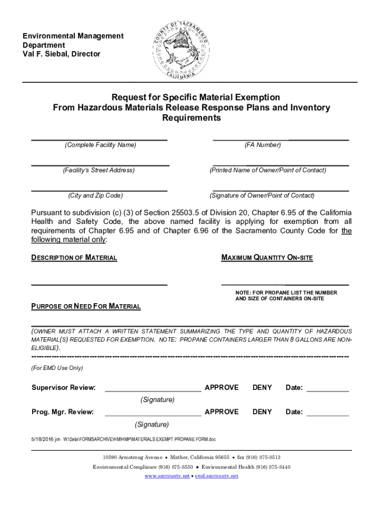 Fillable Online HAZARDOUS MATERIALS PLAN - EMD.SacCounty.net Fax Email ...