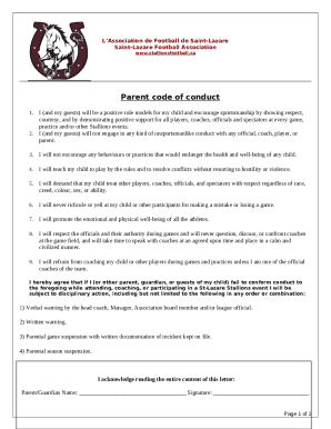 PARENT CODE OF CONDUCT 1. I will learn the rules of ... Doc Template ...