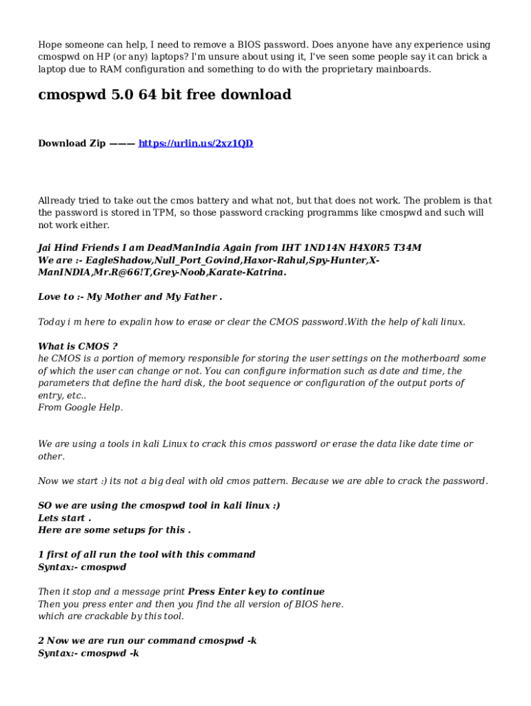 Fillable Online Reset or remove the BIOS password on my laptop Fax ...