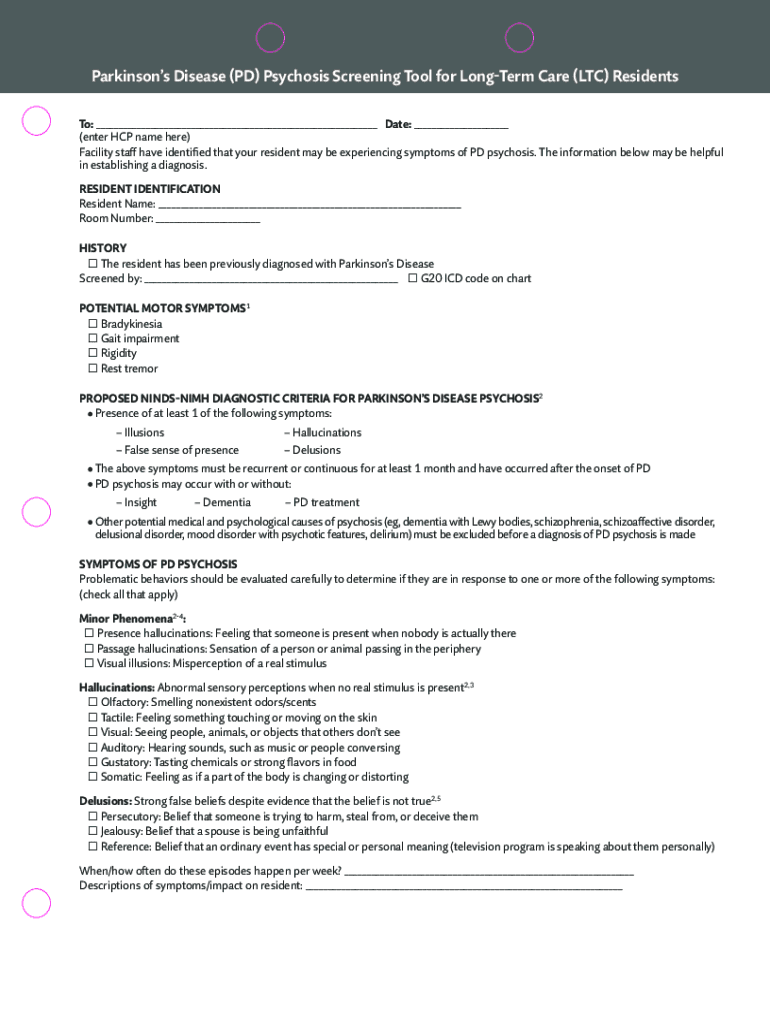 Fillable Online Parkinson's Disease (PD) Psychosis Screening Tool for ...