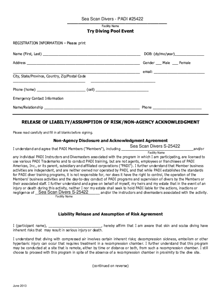 Fillable Online PADI #25422 Sea Scan Divers S- ... Fax Email Print ...