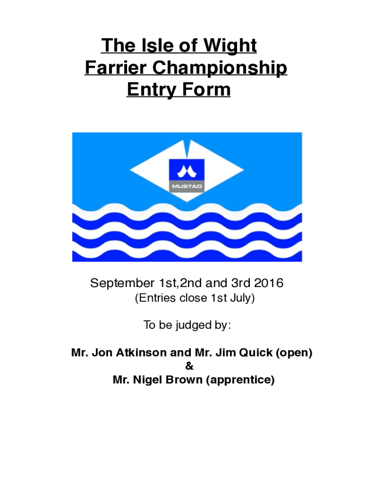 Fillable Online The Isle of Wight Farrier Championship Entry Form Fax ...