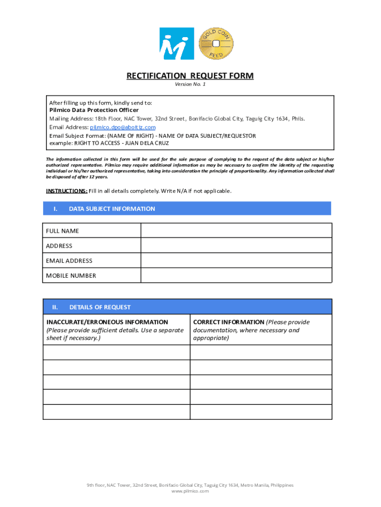 Fillable Online PHRectification Request Form - Rev 01 Fax Email Print ...