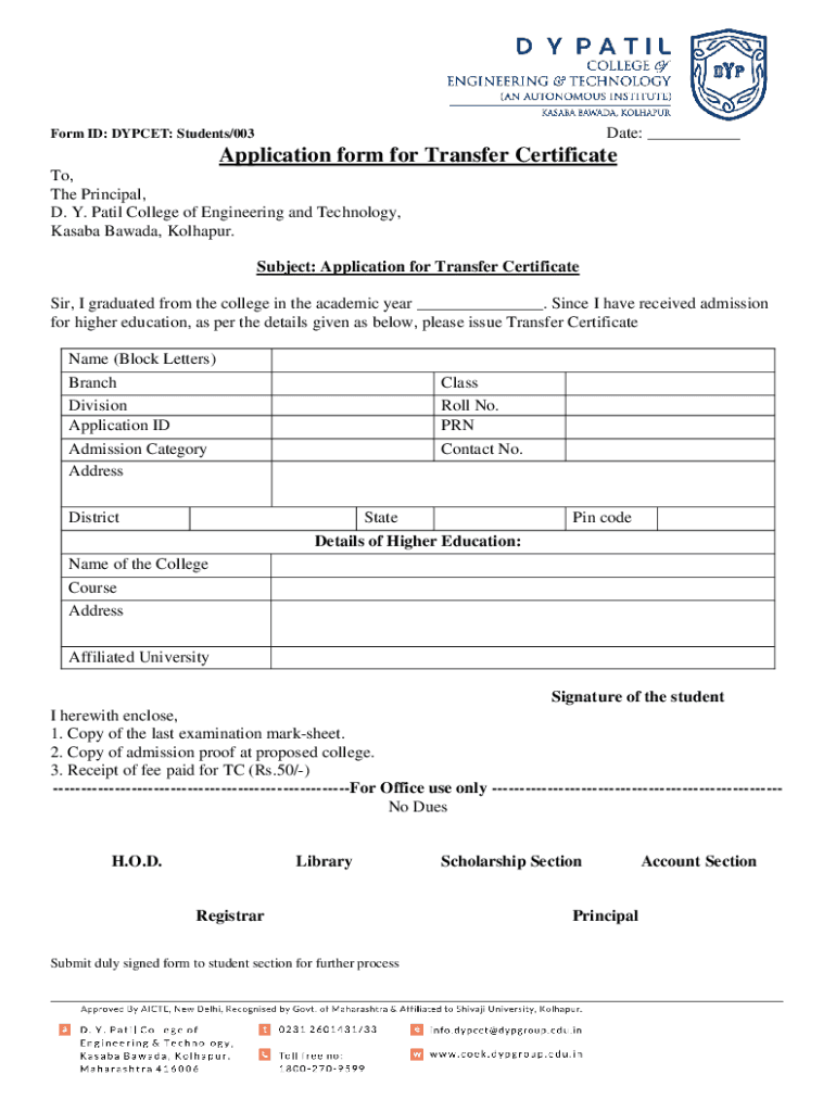 Fillable Online DYPCET D.Y. Patil College of Engineering & Technology ...