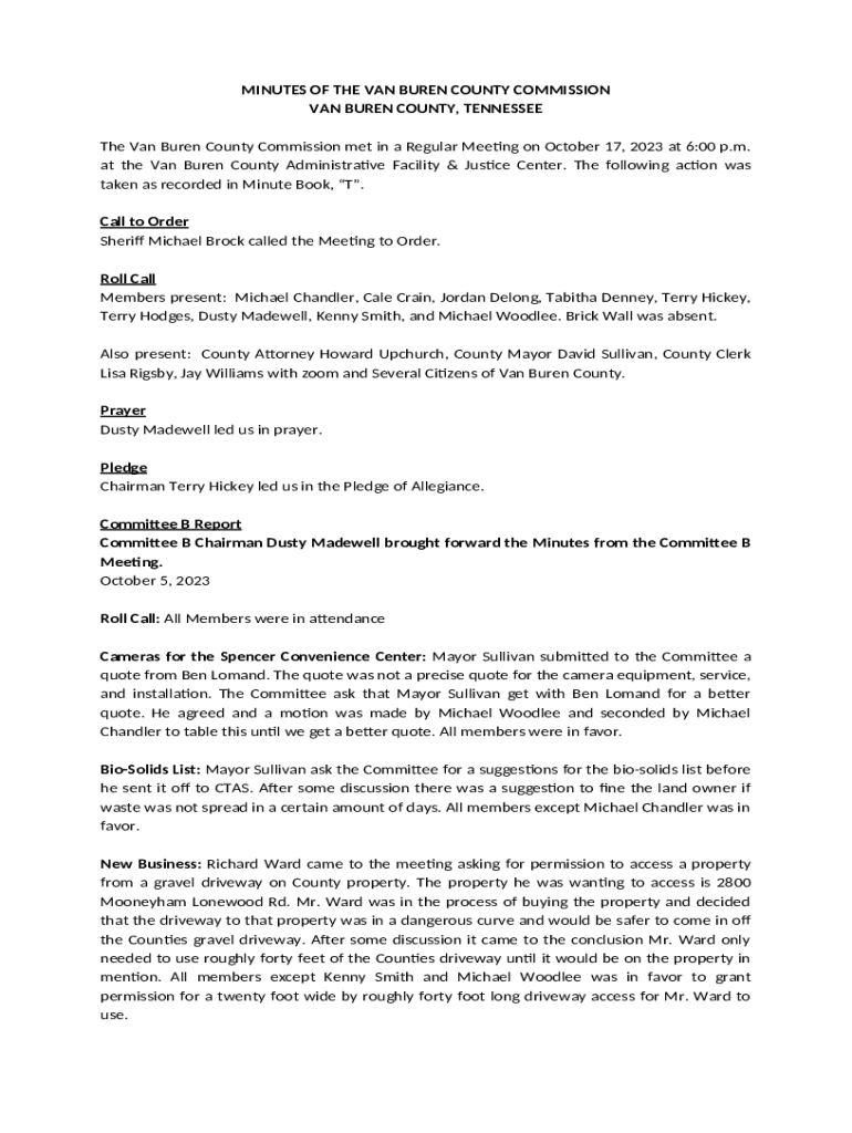 Fillable Online Members present: Michael Chandler, Cale Crain, Jordan ...