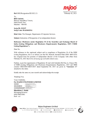 Fillable Online Intimation of Resignation of Ramesh Shah Independent ...