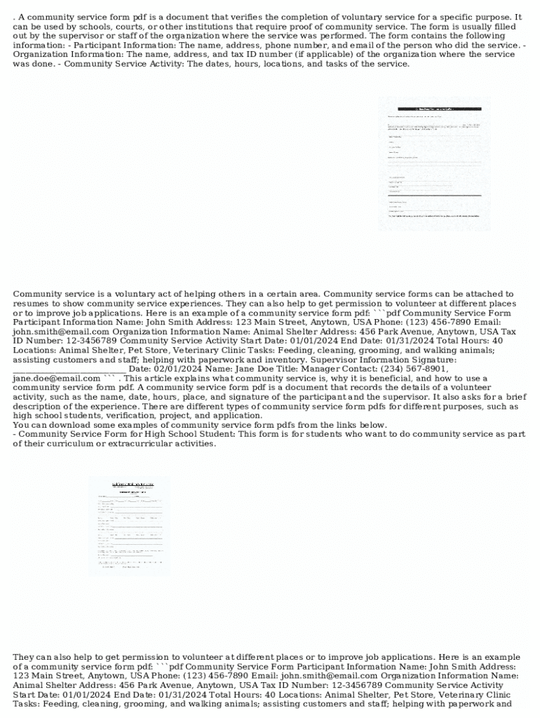 Fillable Online Community service form pdf. . Fax Email Print - pdfFiller