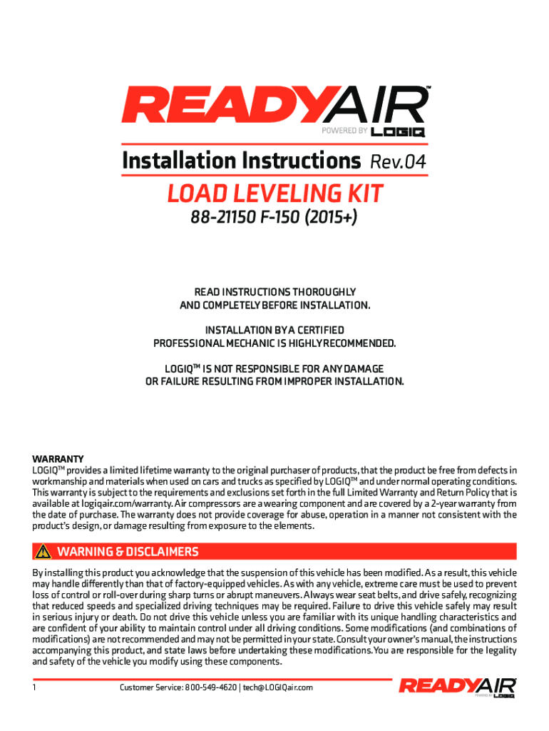 Fillable Online Installation Instructions Rev.04 LOAD LEVELING KIT F ...
