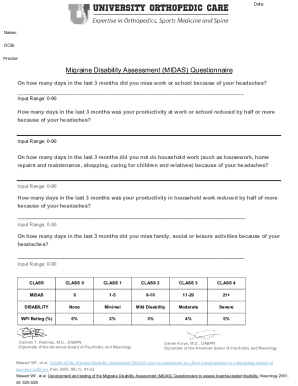 Fillable Online The Migraine Disability Assessment (MIDAS) Test Fax ...