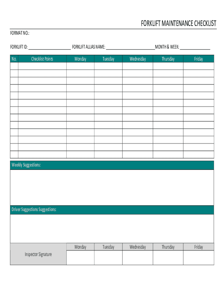 Fillable Online Spring Forklift Maintenance Checklist & Inspection ...