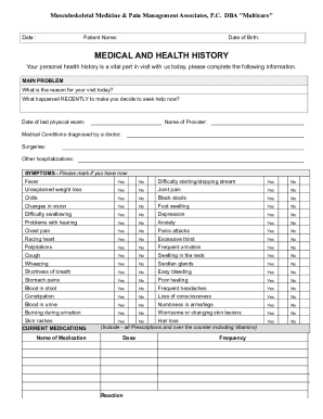 Fillable Online Multicare - Medical+Health+and+History+form Fax Email ...