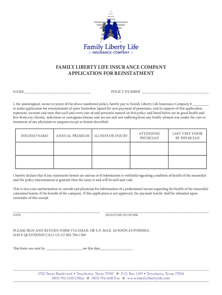 Fillable Online Reinstatement Form.pdf Fax Email Print - pdfFiller
