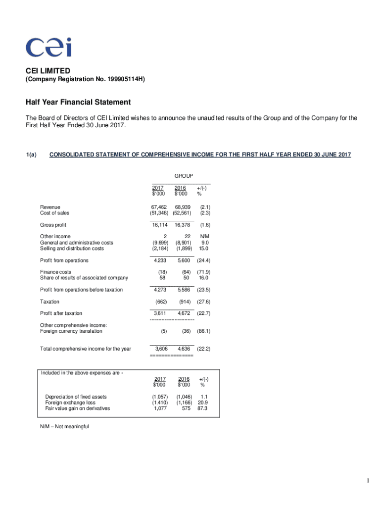 Fillable Online Half Year Financial Statement And Announcement for the ...