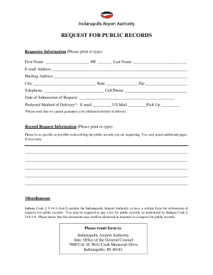 Public Records Request Form - Indianapolis Airport Authority - Fill ...