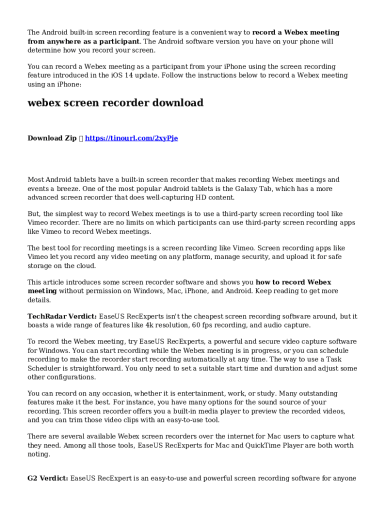 Fillable Online Webex Screen Recorder Download Fax Email Print - pdfFiller