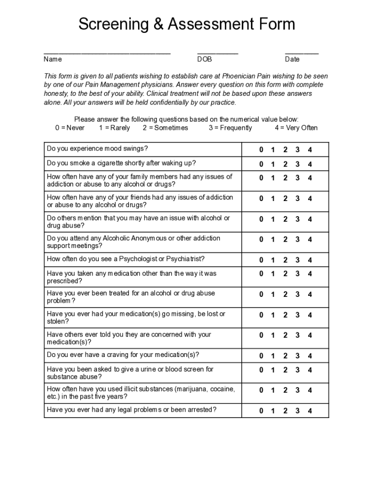 Fillable Online Screening & Assessment Form Fax Email Print - pdfFiller