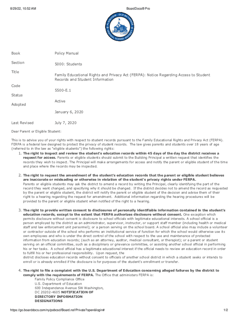 Fillable Online Students Family Educational Rights and Privacy Act ...