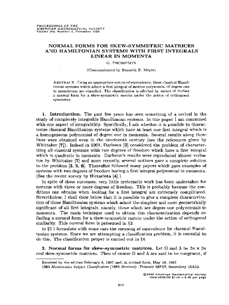 Fillable Online PDF Normal forms for skew-symmetric matrices and ...