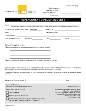 Fillable Online Diploma-Replacement-Request-with-payment- ... Fax Email ...