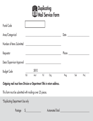 Fillable Online Duplicating Mail Service Form Fax Email Print - pdfFiller
