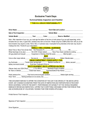 Fillable Online SRE DYO HPDE Vehicle -------- Tech Inspection Checklist ...
