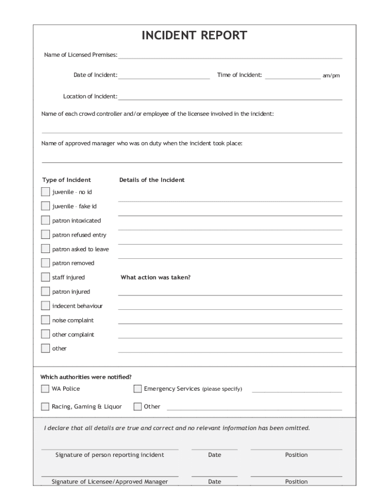 Fillable Online IncidentsRegister. The form of the incident register ...