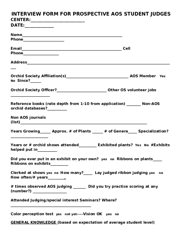 Interview For Prospective AOS Student Judges Doc Template | pdfFiller