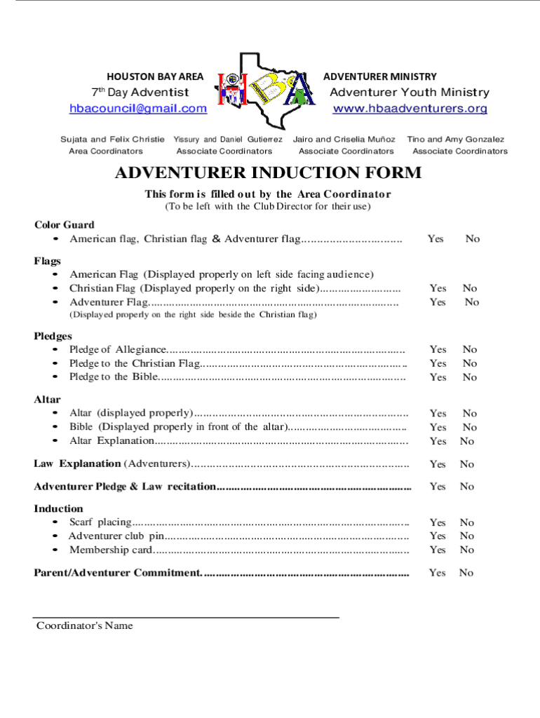 Fillable Online ADVENTURER INDUCTION FORM Fax Email Print - pdfFiller