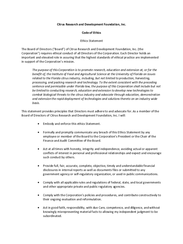 Fillable Online Code of Ethics Ethics Statement Fax Email Print - pdfFiller