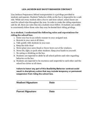 Liza Jackson Bus Safety and Behavior Contract Rules for Students - Fill ...