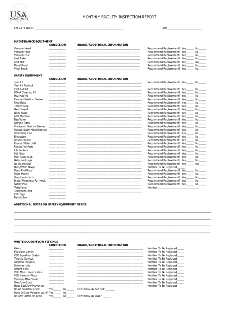 Fillable Online monthly facility inspection report Fax Email Print ...