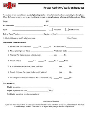 Roster Addition Walk-on Request Compliance Form - Fill Online ...