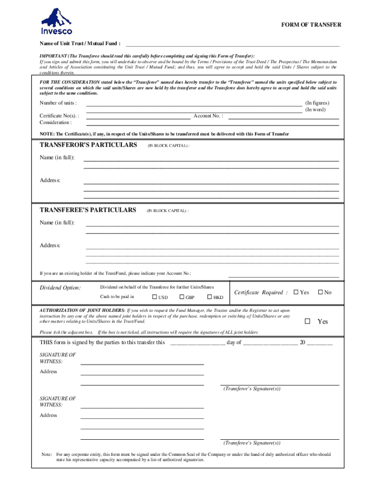 Fillable Online INREIT Transfer and Assignment of Ownership Form Fax ...