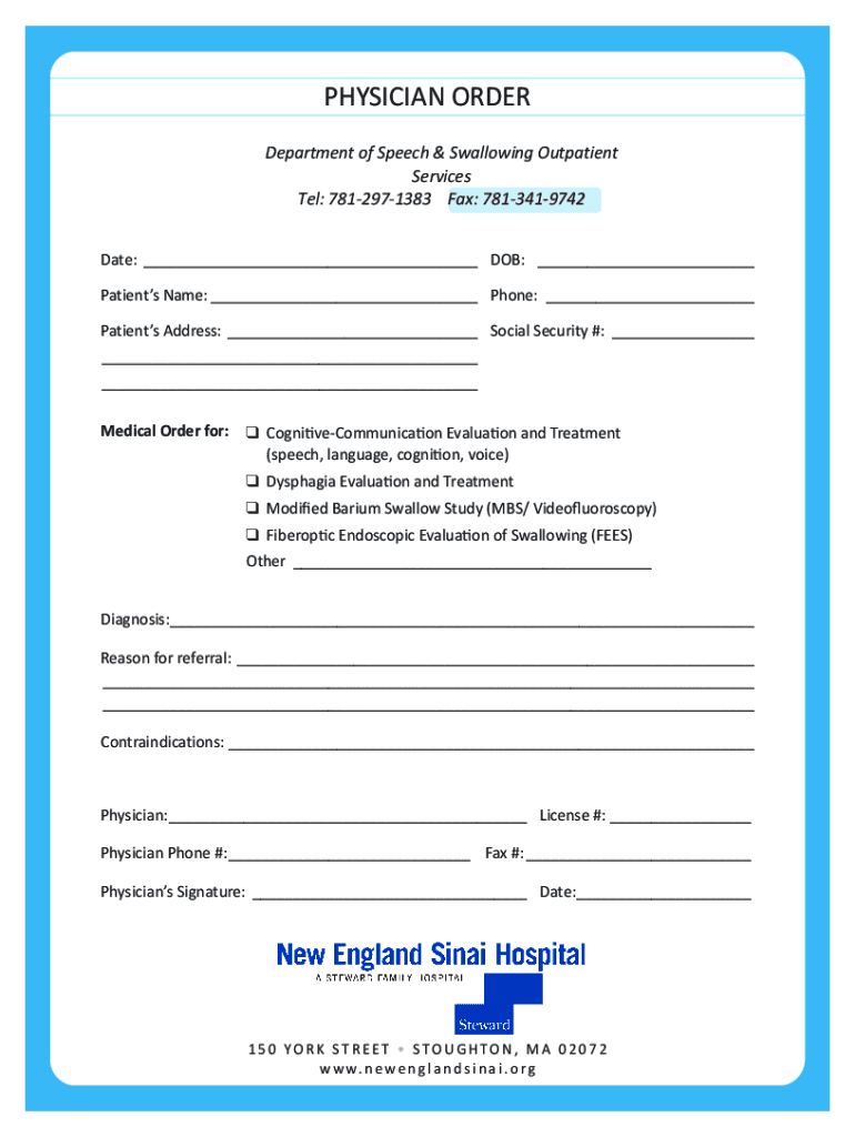 Fillable Online Voice, Speech & Swallowing TherapyBIDMC of Boston Fax ...