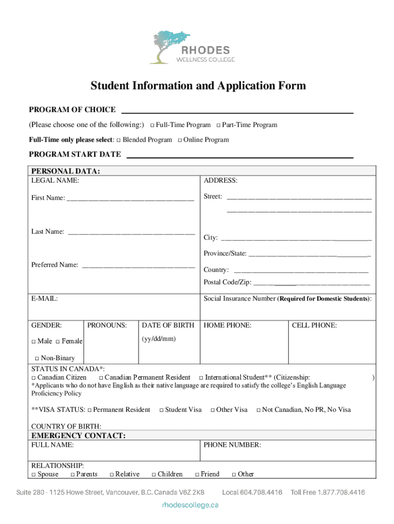 Fillable Online Student Information and Application Form Fax Email Print - pdfFiller