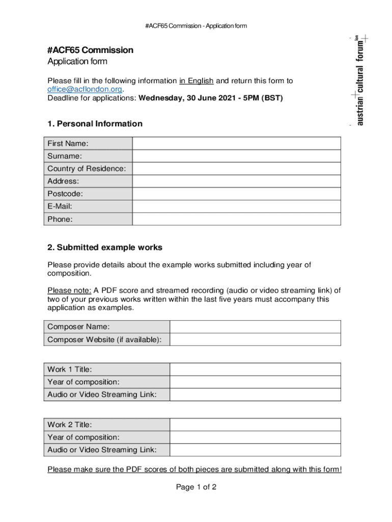 Fillable Online #ACF65 Commission Application form Fax Email Print ...