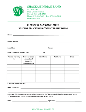 Fillable Online Student Education Accountability Form - Merritt Fax ...