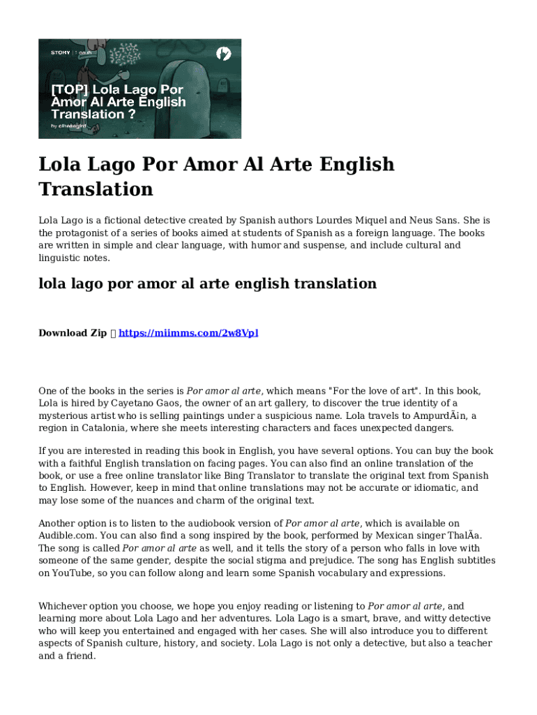 Fillable Online Por amor al arte (Lola Lago, detective) (Spanish Edition) Fax Email Print ...