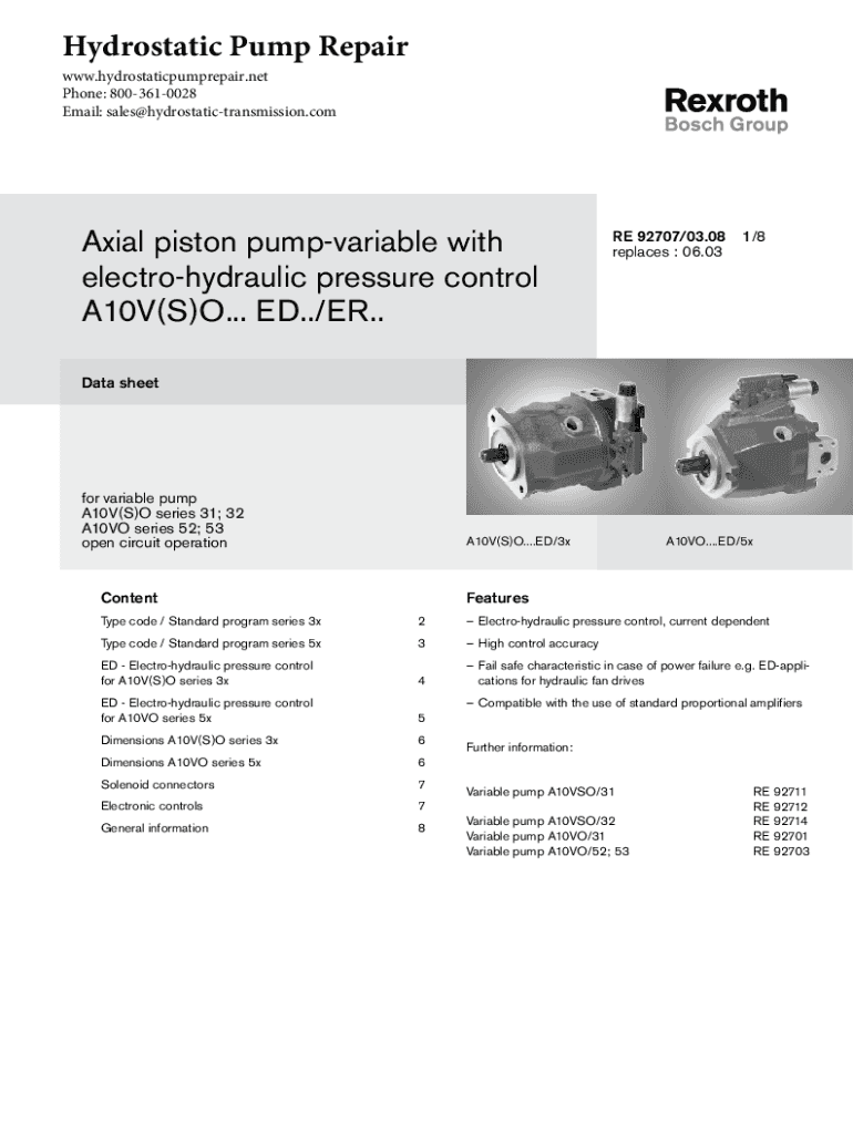 Fillable Online How To Change Pressure Adjustment on A10V Piston Pump ...