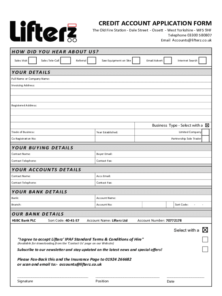 Fillable Online LIFTERZ NON HIRE CUSTOMER CREDIT APPLICATION FORM Fax Email Print - pdfFiller