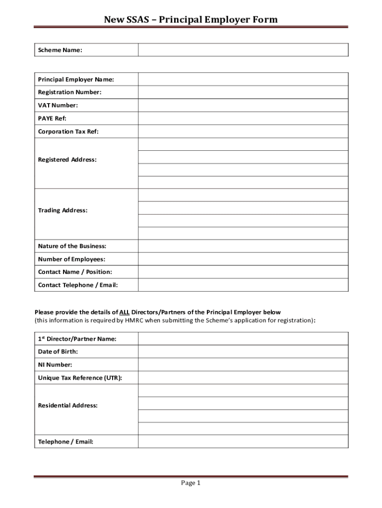 Fillable Online SSAS Principal Employer Application Form Fax Email ...