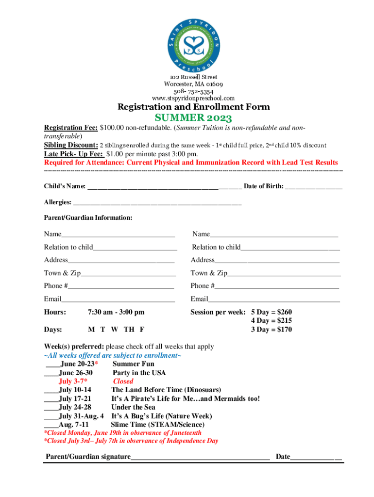 Fillable Online Registration and Enrollment Form School Year 2020-2021 ...