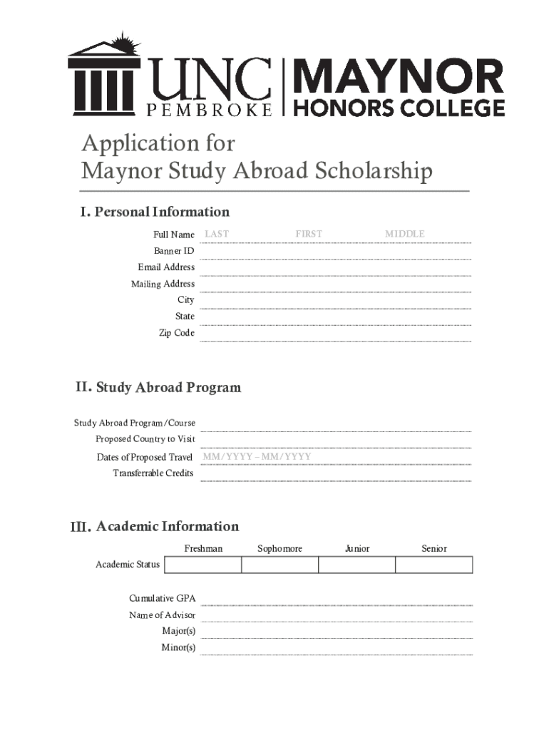 Fillable Online Application for Maynor Study Abroad Scholarship Fax Email Print - pdfFiller