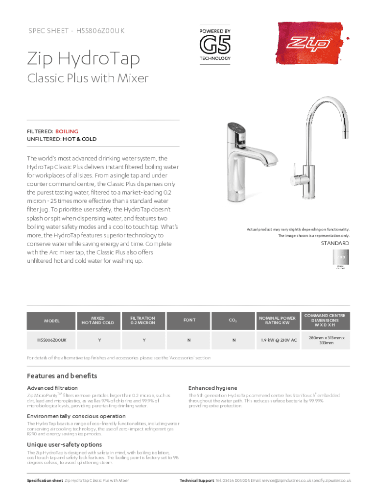 Fillable Online Zip HydroTap Classic Plus All-in-One For The Office Fax ...