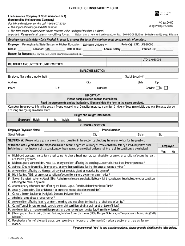 Fillable Online Fillable Online Evidence of Insurability Cover Sheet ...