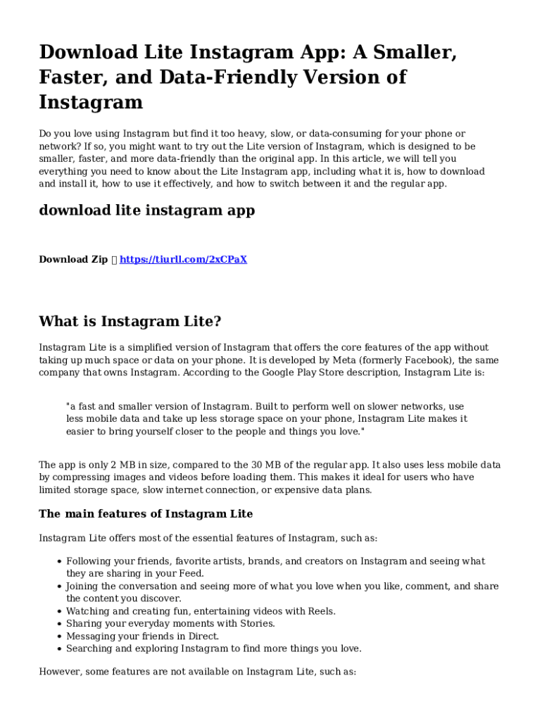 Fillable Online Instagram Lite: How to Use the Light Version of ...