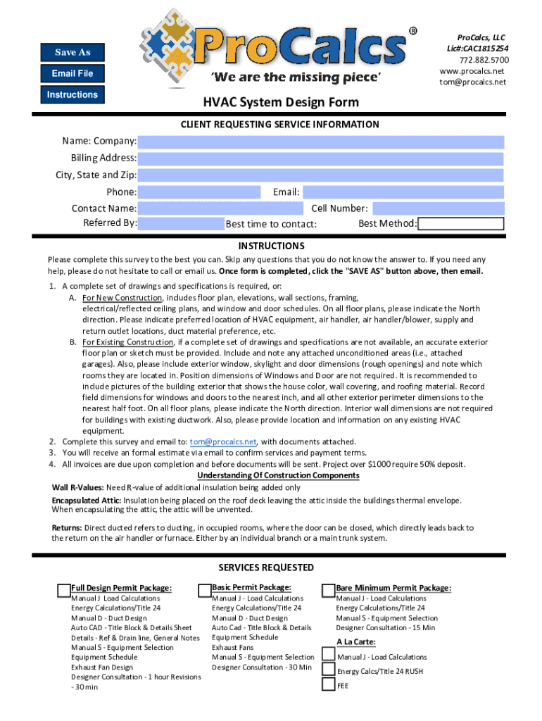 Fillable Online HVAC System Design Form Fax Email Print - pdfFiller