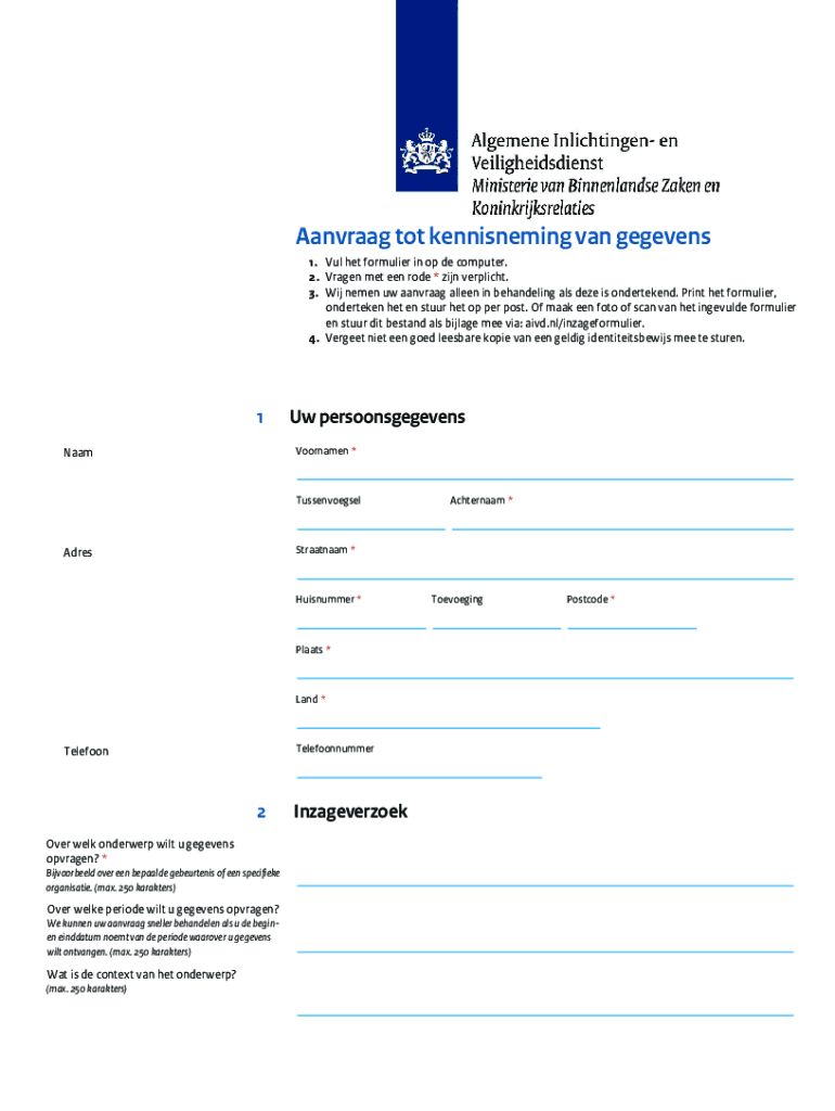 Invulbaar Online Aanvraagformulier voor gegevens over uzelf of een ...