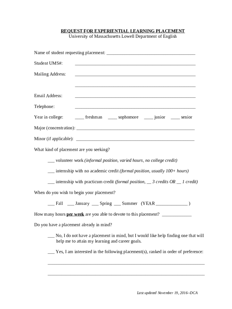 Preliminary Application for Internships/Practica/Volunteering Doc Template | pdfFiller